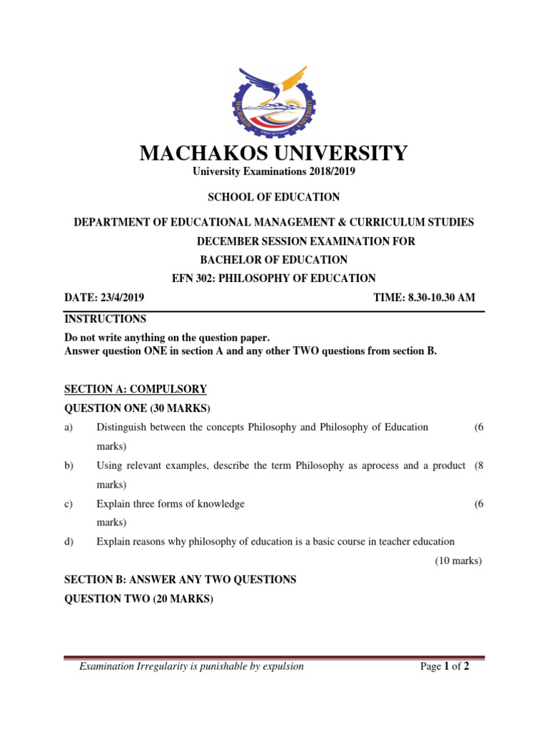 Efn 302 Philosophy of Education | PDF | Philosophy Of Education ...