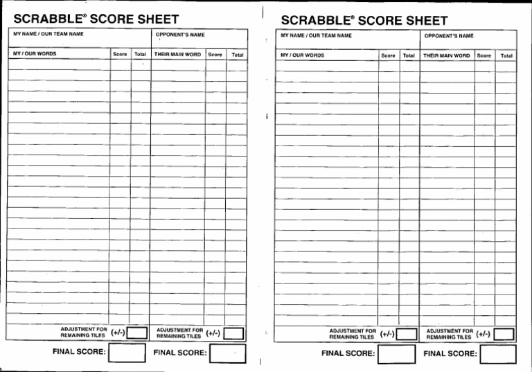 Printable Scrabble Score Sheet | PDF