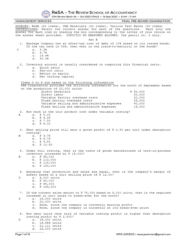 ReSA B46 Final PB Exam | PDF | Auditor's Report | Audit