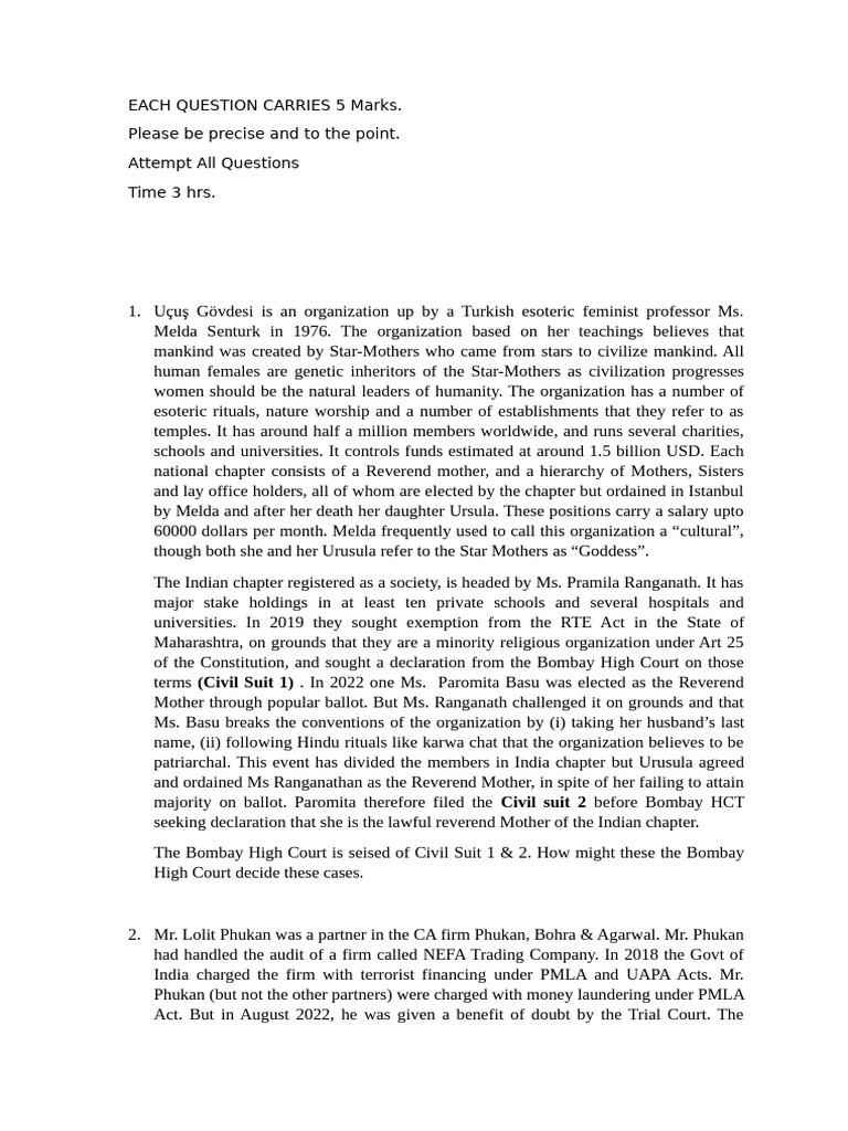 CPC Midsem 2024 2nd sem 20 marks | PDF | Lawsuit | Public Law