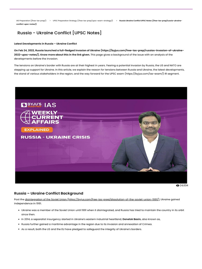 Russia - Ukraine Conflict Summary, Ukraine News for UPSC Exam | PDF ...