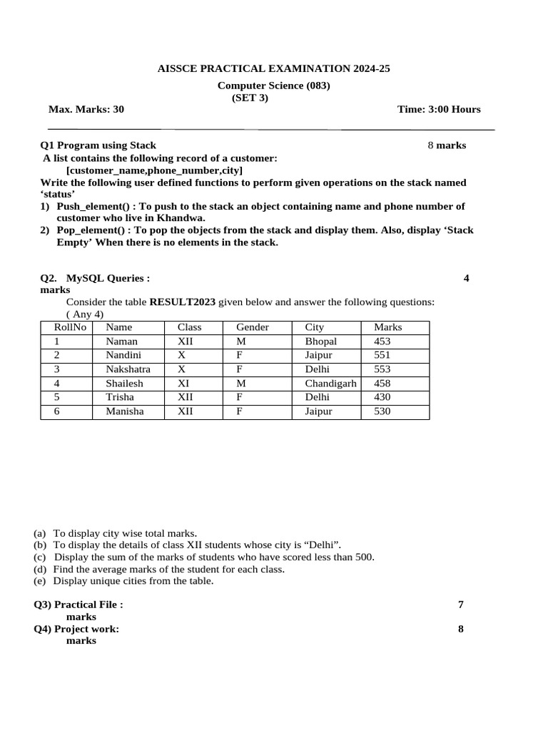 AISSCE PRACTICAL EXAMINATION 2024 Set-3 | PDF