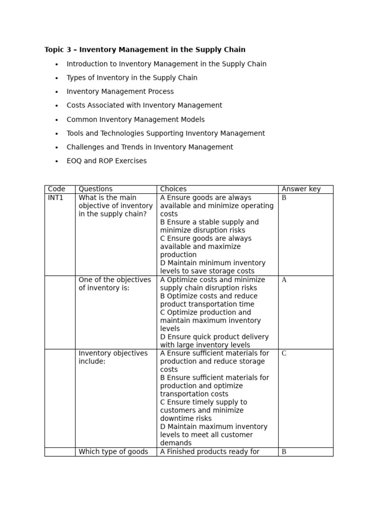 Quiz 3 - Inventory | PDF | Inventory | Supply Chain
