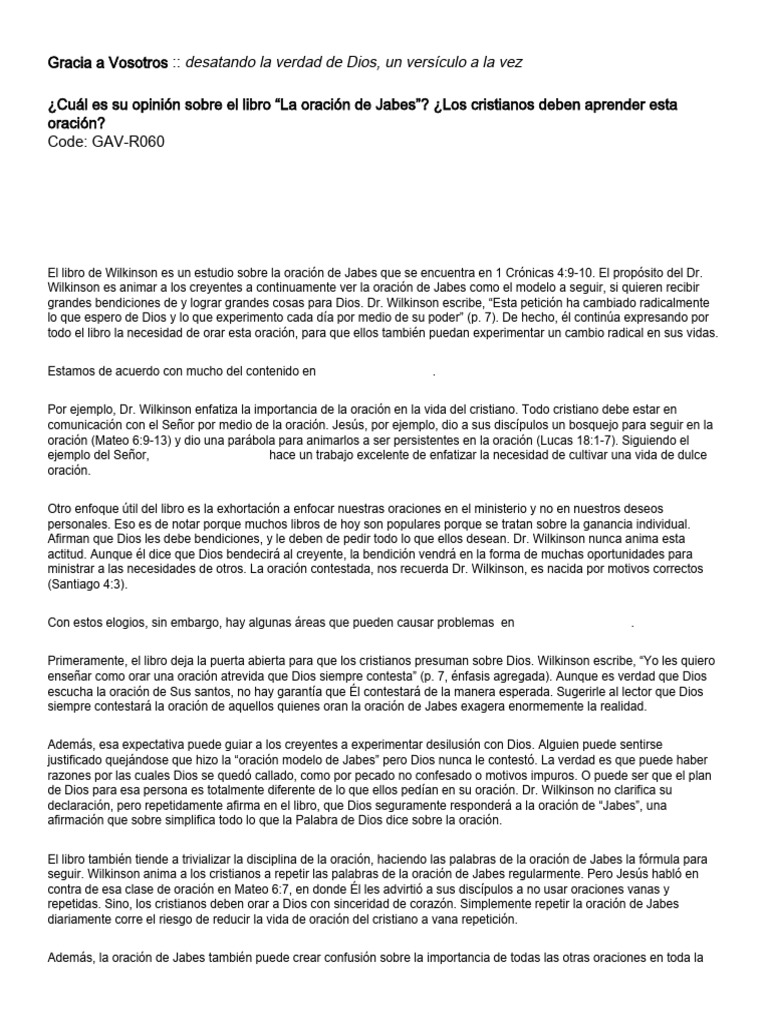 ¿Cuál Es Su Opinión Sobre El Libro "La Oración de Jabes" - ¿Los ...