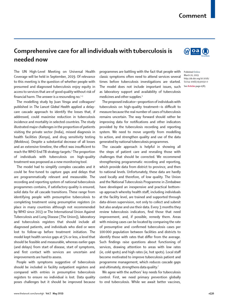 Comprehensive Care For All Individuals With Tuberc | PDF | Tuberculosis ...