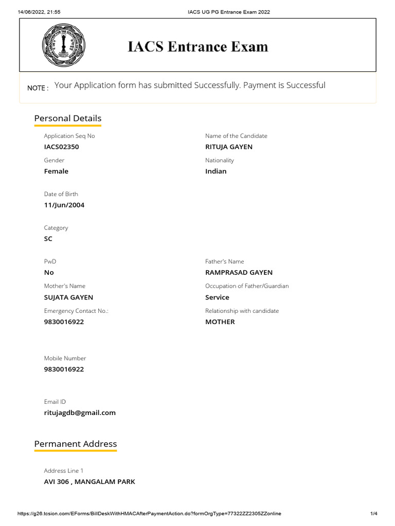 IACS UG PG Entrance Exam 2022 | PDF