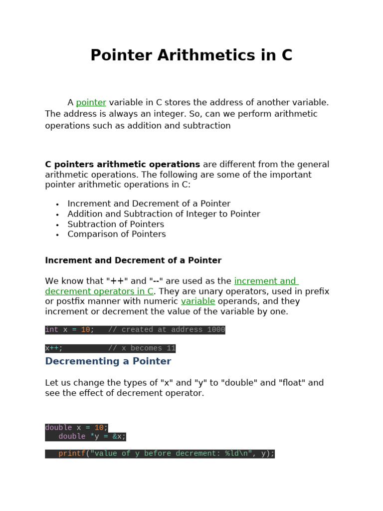 Pointer Arithmetics In C Pdf Pointer Computer Programming