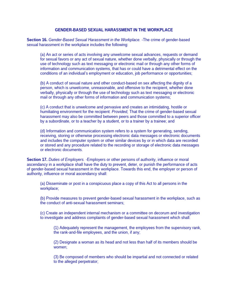 Gender-Based Sexual Harassment Laws | PDF | Sexual Harassment | Crimes
