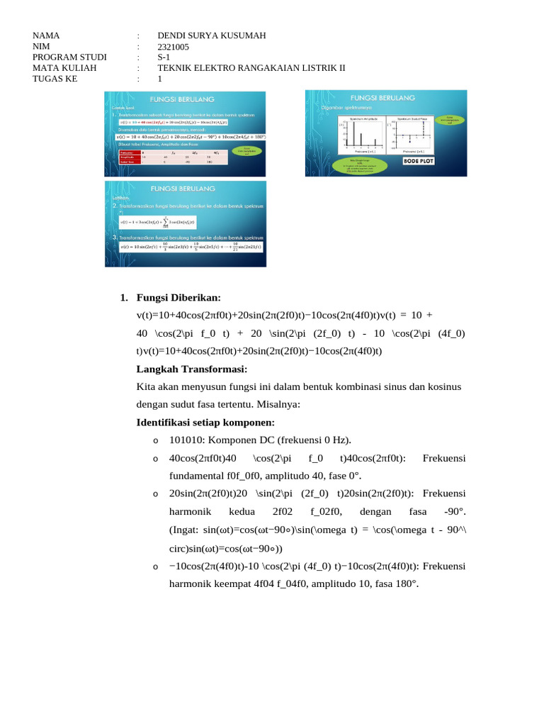 01. TUGAS KE 1 RANGAKAIAN LISTRIK II_DENDI SURYA KUSUMAH_2321005 | PDF