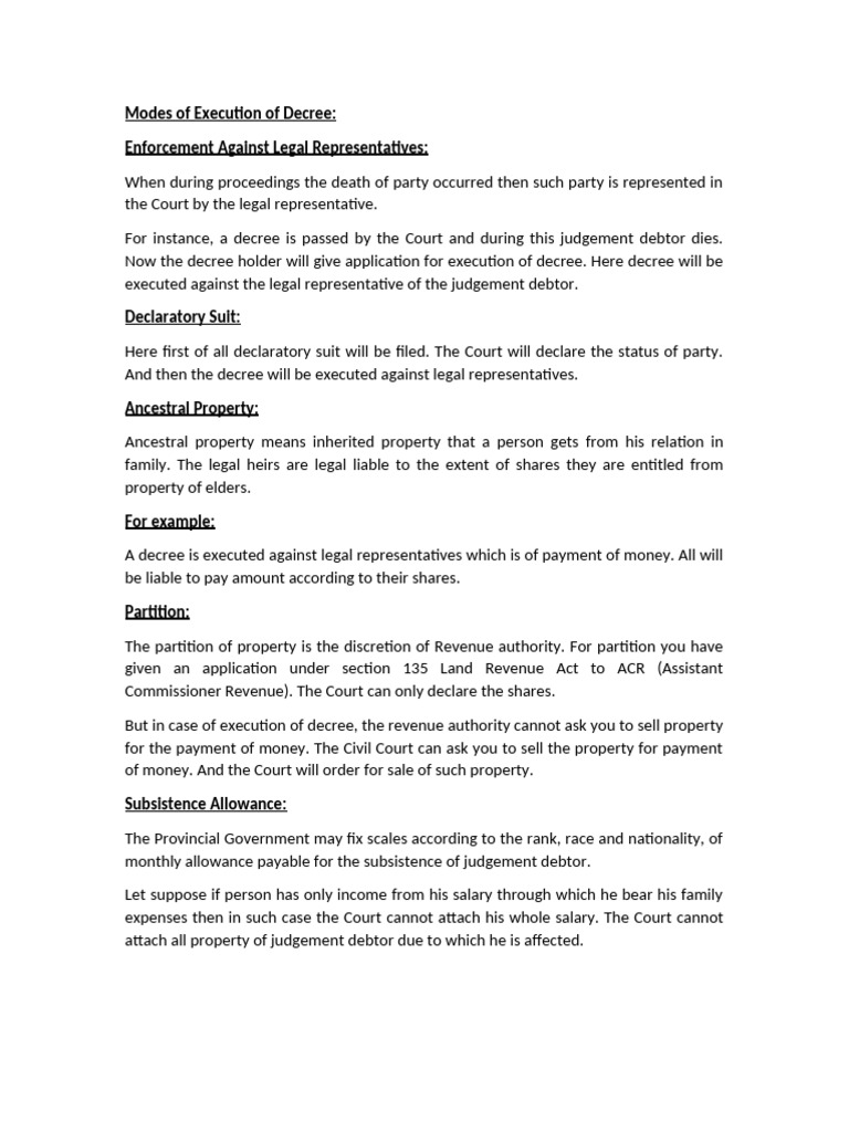 Modes of Execution of Decree | PDF | Judgment (Law) | Property