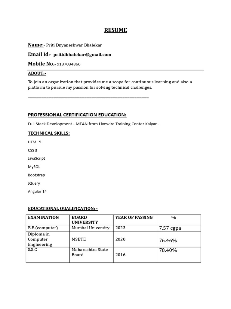 Priti D Resume | PDF