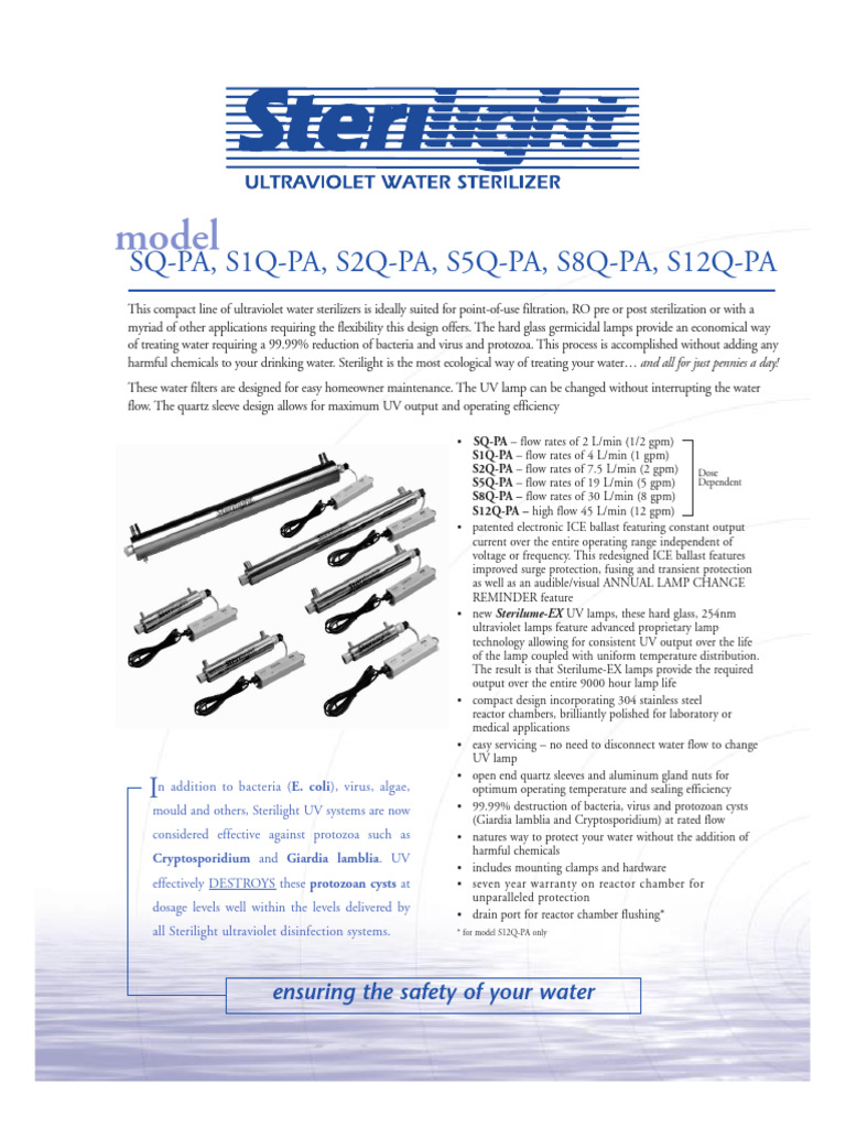 Sterilight Product Specifications | PDF | Ultraviolet