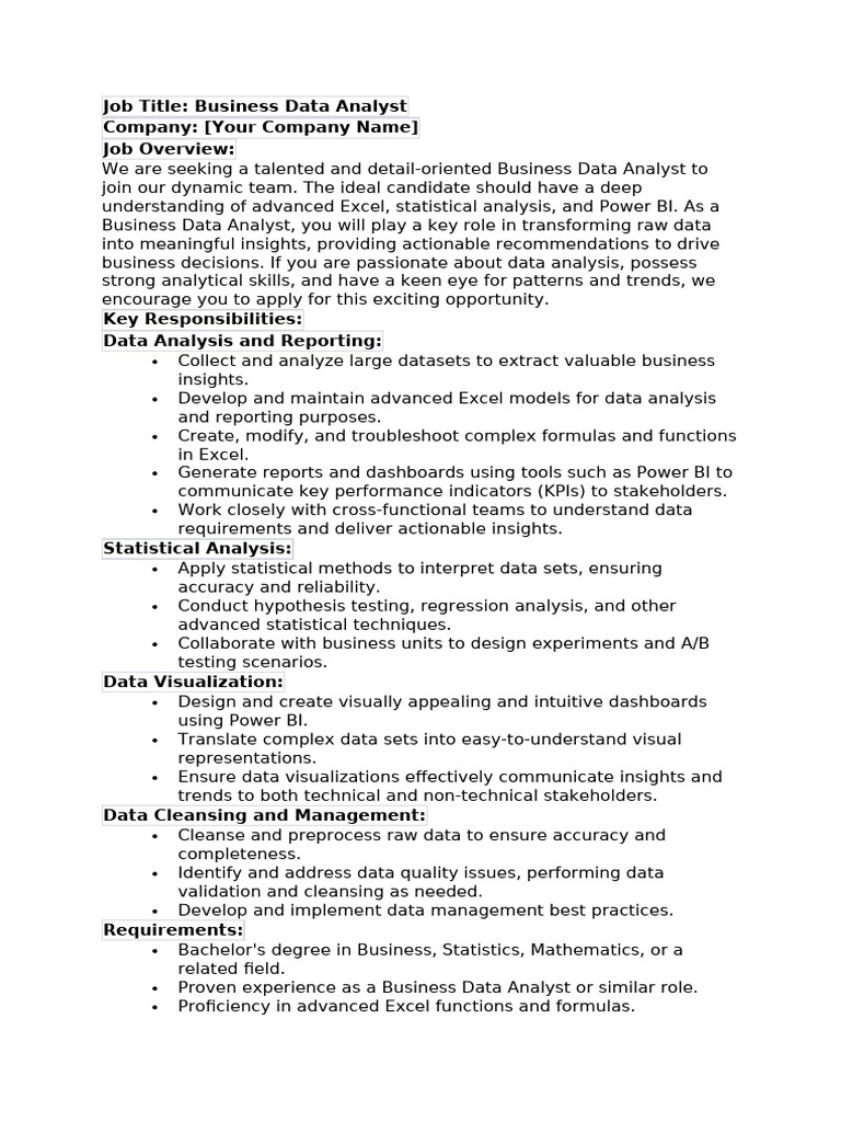 Business Data Analyst | PDF | Data Analysis | Data