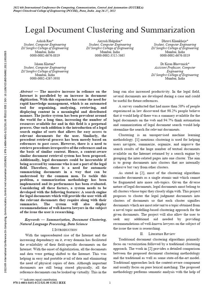 Legal Document Clustering And Summarization Pdf Computing Applied 7736