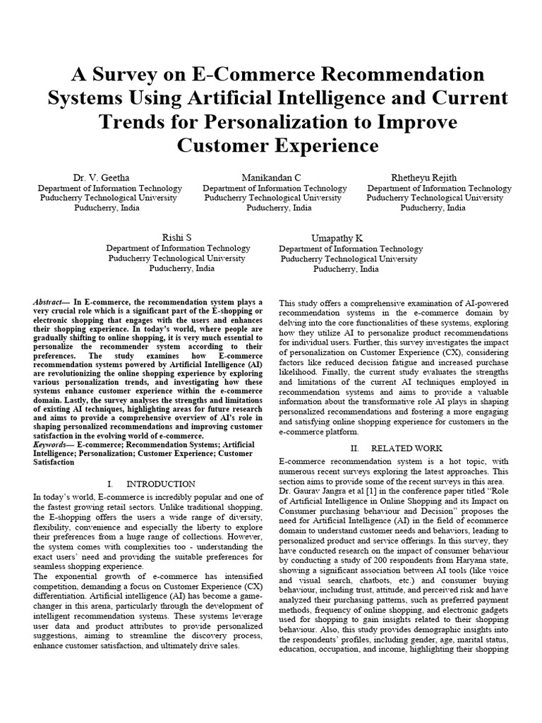 AI in E-Commerce Recommendations | PDF | Artificial Intelligence ...