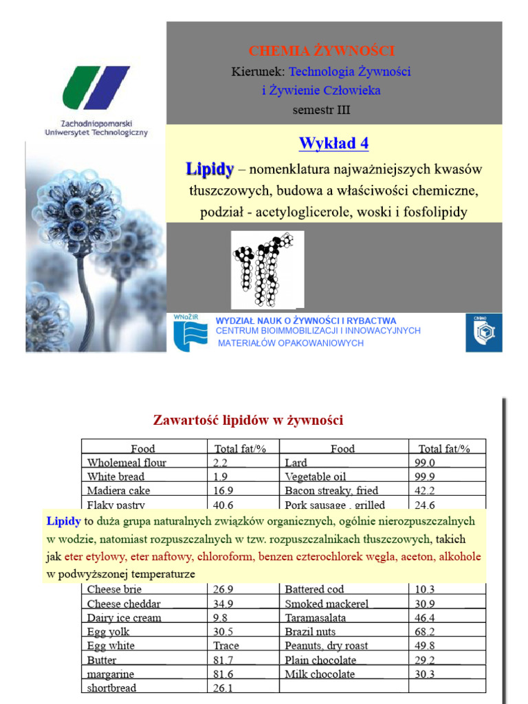 Ch-Zywnosci - Wyklad 4 - Lipidy-Low | PDF