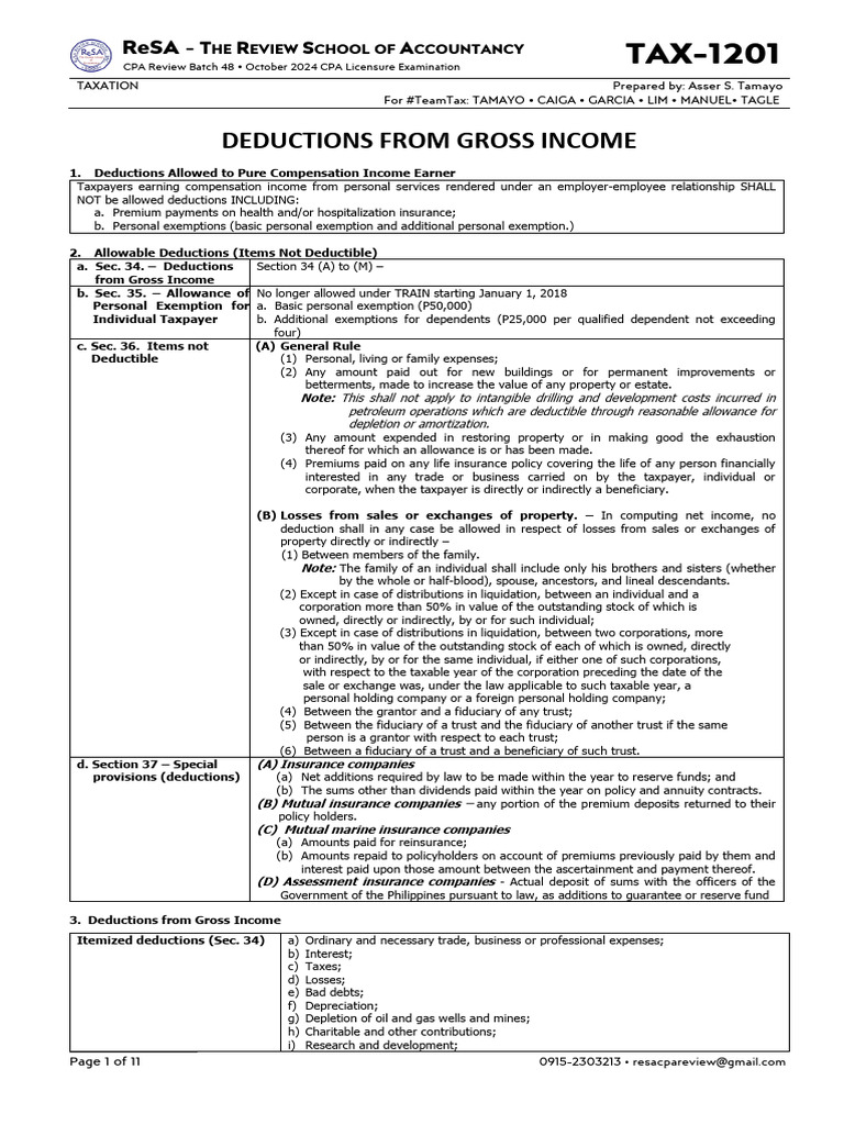 CPA Exam Tax Deductions Guide | PDF | Tax Deduction | Expense