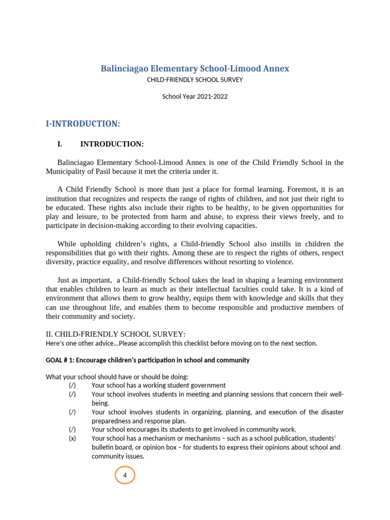 Child-Friendly School Survey 2021-2022 | PDF | Teachers | Schools