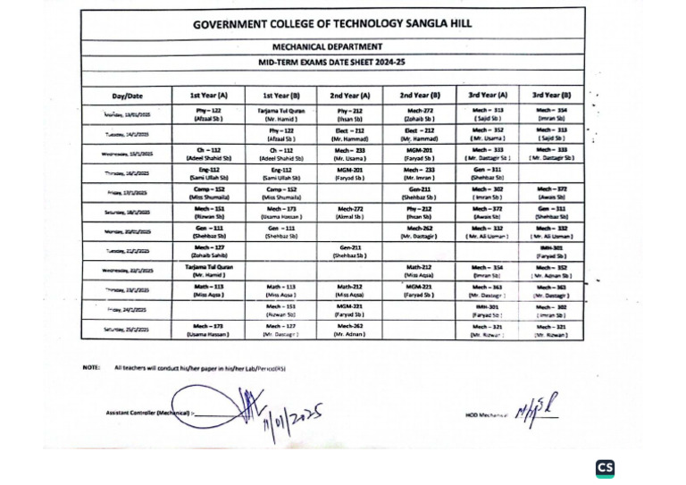 Mid-Term Date Sheet 2024-2025 | PDF