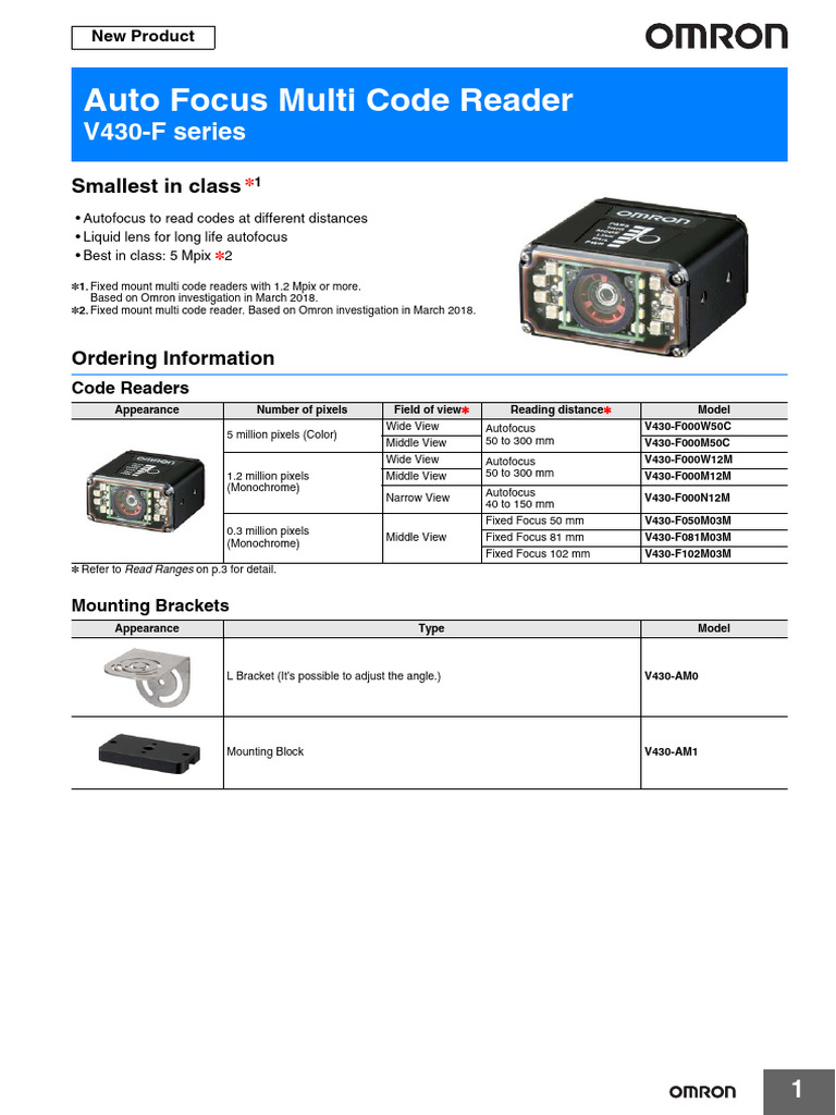Omron Autofocus Multi Code Reader | PDF | Electrical Connector | Frame Rate