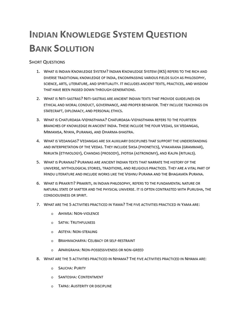 Indian Knowledge System Question Bank | PDF | Vedas | Ātman (Hinduism)