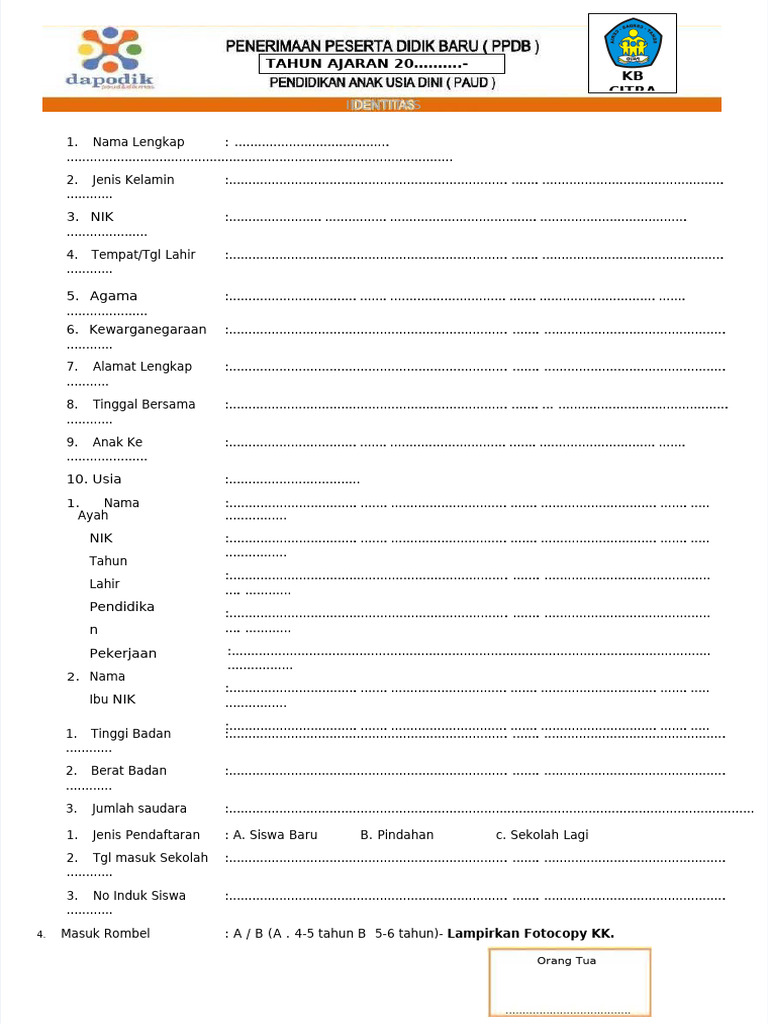 Formulir Anak Paud | PDF