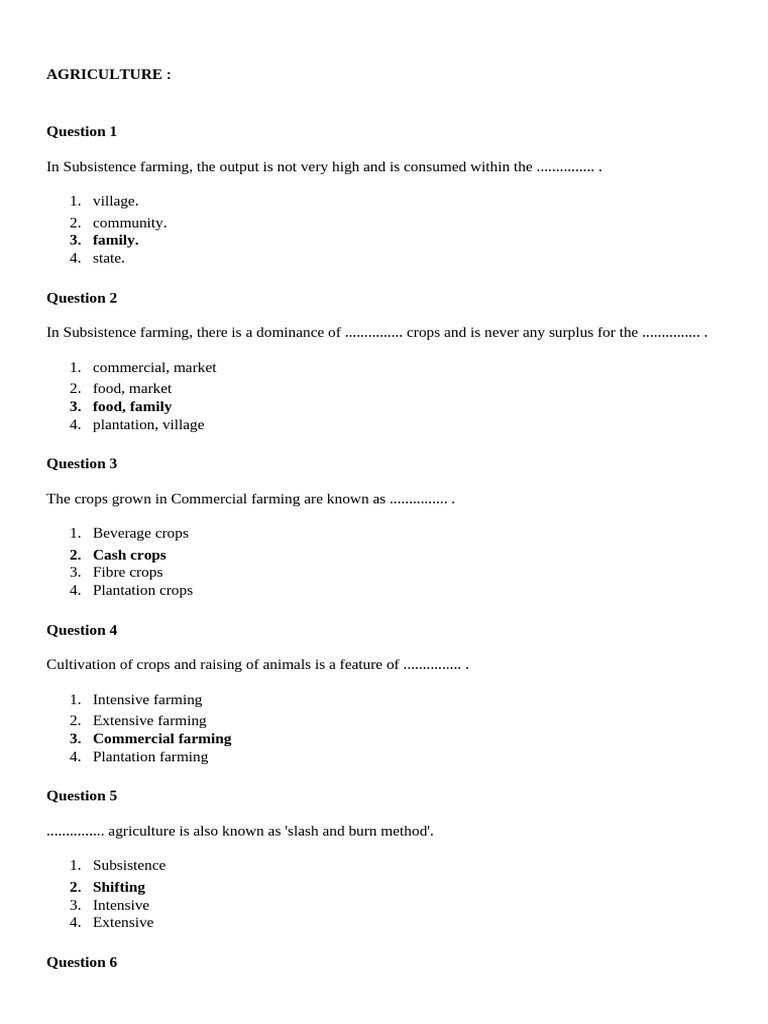 Agriculture Quiz and Question Bank PDF | PDF | Agriculture | Intensive ...