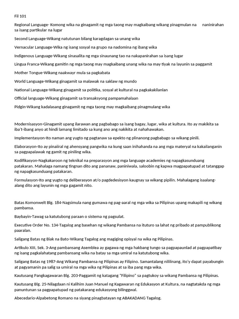 Fil 101 Rebyuwer 1 | PDF