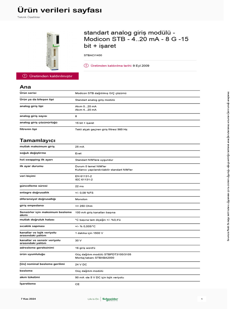 Schneider Electric - Advantys-STB - STBACI1400 | PDF