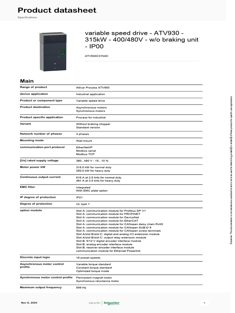 ATV930 Variable Speed Drive 315kW | PDF | Programmable Logic Controller ...