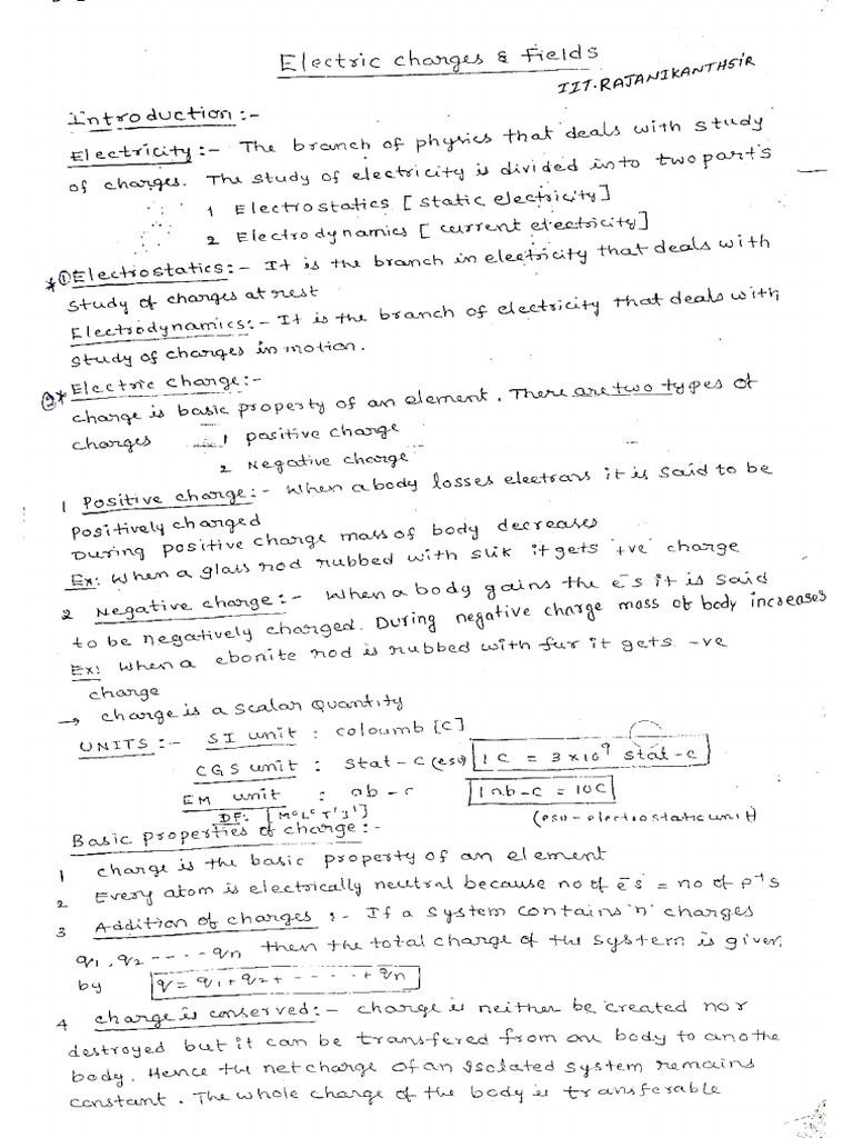 Electric Charge, Fields, Gauss Laws (Iit.r.k) - Edited | PDF