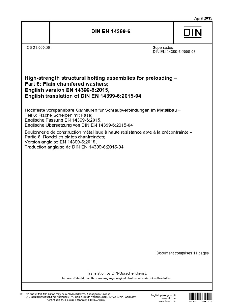 DIN EN 14399 6 Plain Chamfered Washers | PDF | Washer (Hardware) | Screw