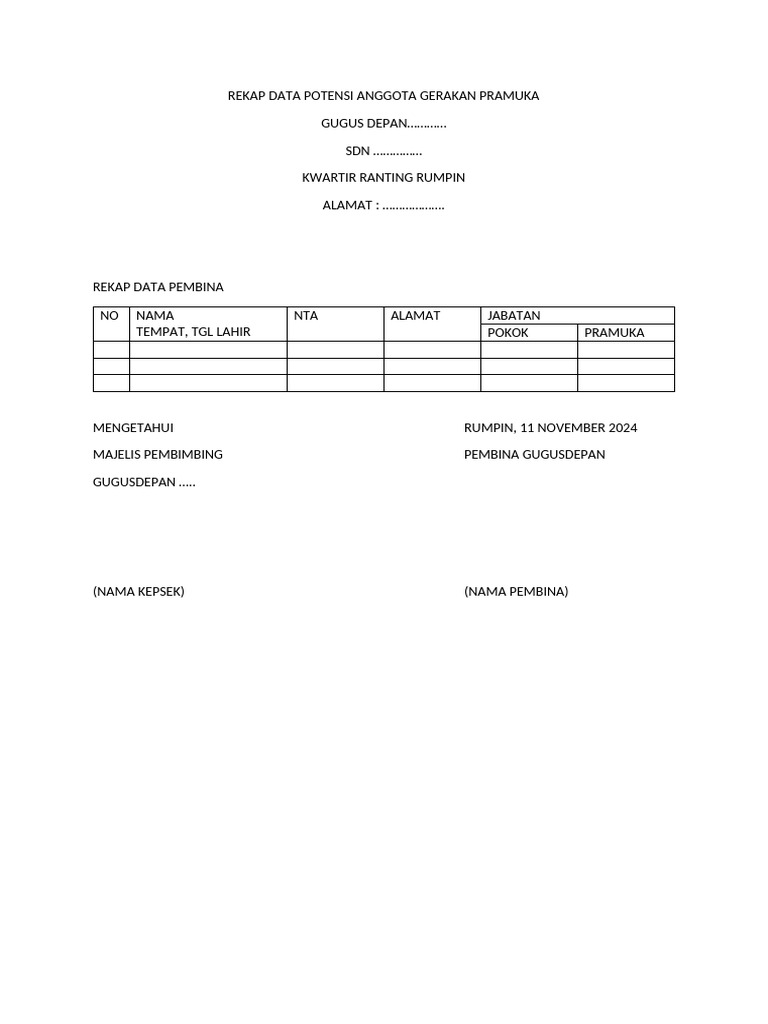 Rekap Data Pembina | PDF