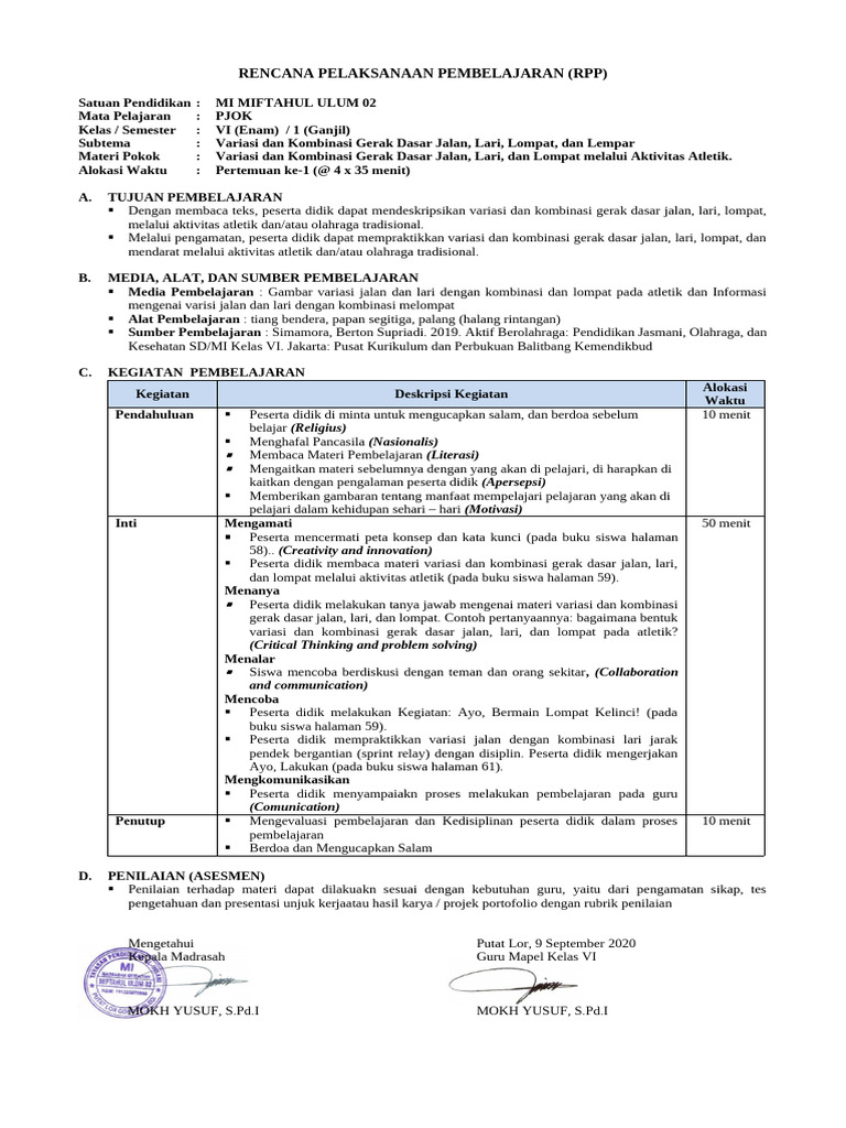 RPP Gerak Dasar Jalan, Lari, Lompat | PDF