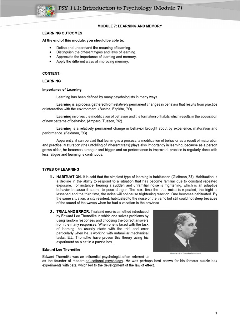 PSY-111-MODULE-7 | PDF | Classical Conditioning | Reinforcement