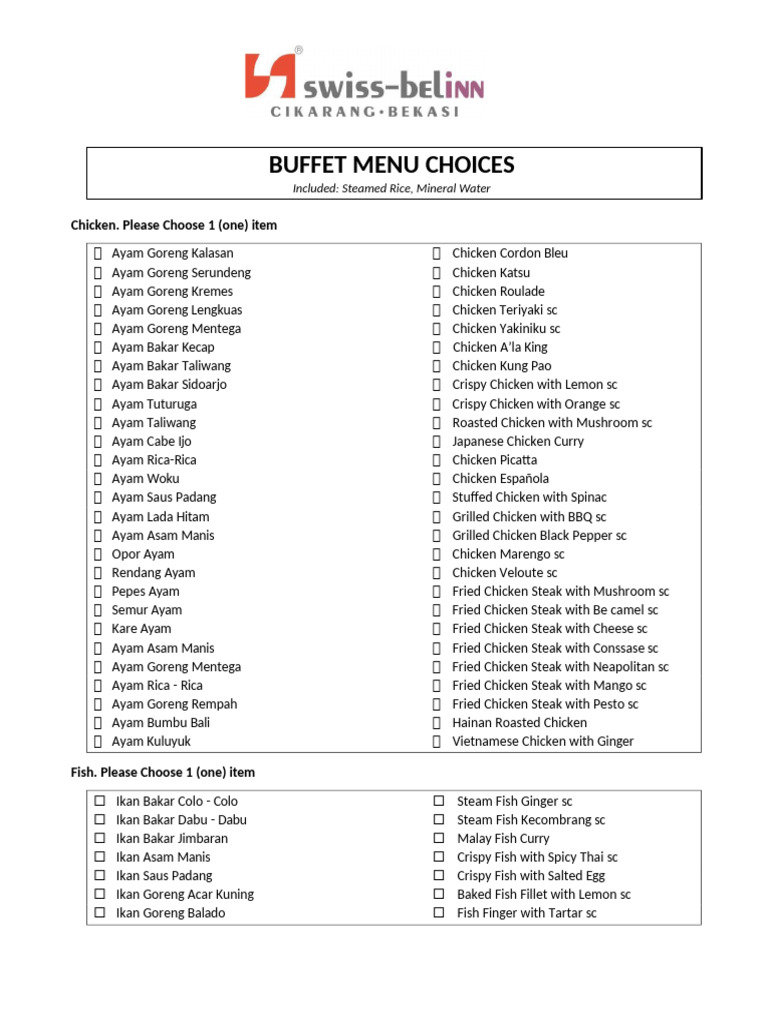 Menu Choice Rs. Permata Keluarga | PDF | Foods | Cooking