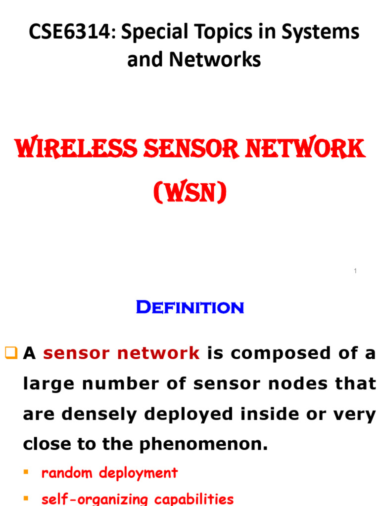Lecture 3 - Wireless Sensor Network (WSN) | PDF | Wireless Sensor Network | Computer Network