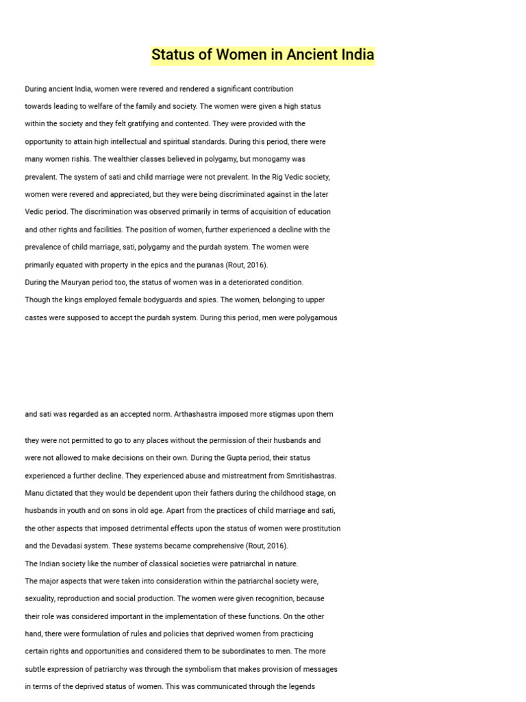 Status of Women in Ancient India | PDF | Vedas | Patriarchy