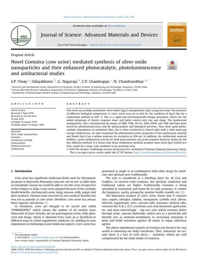 Synthesis of Silver Oxide Nanoparticles Using Cow Urine | PDF ...
