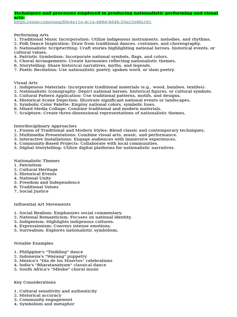 Nationalistic Arts Techniques Explained | PDF | The Arts | Narrative