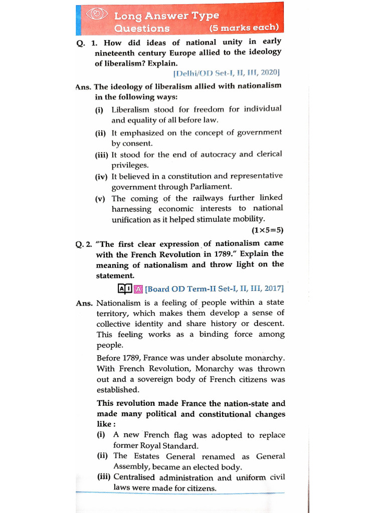 THE RISE OF NATIONALISM IN EUROPE (1 Mark) (5 Mark) | PDF