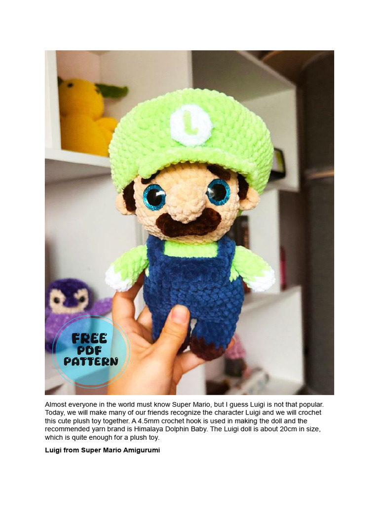 Free Luigi Amigurumi Crochet Pattern | PDF | Stuffed Toys | Crochet