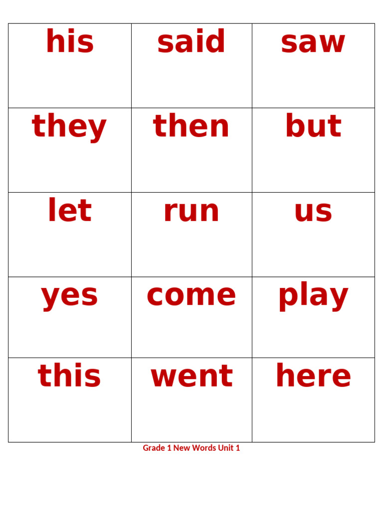 Grade 1 New Words Unit 1 | PDF