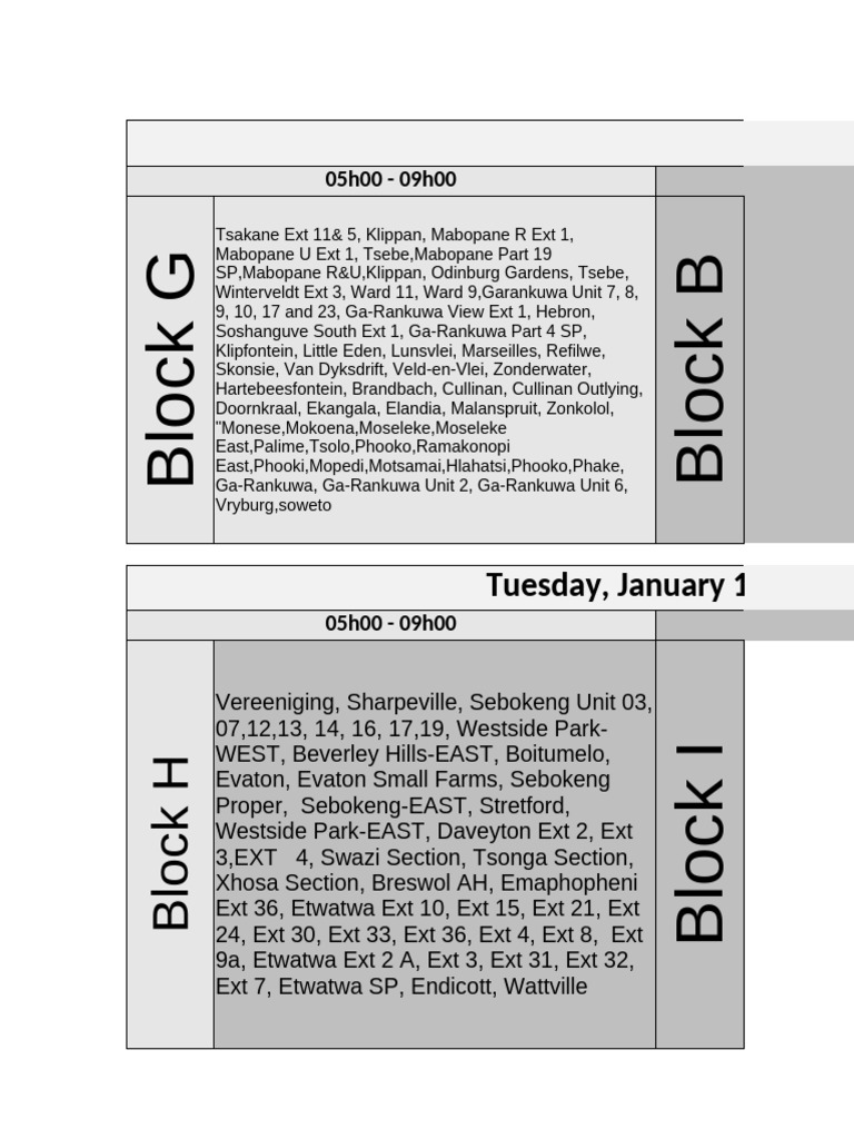 Gauteng Load Reduction Schedule | PDF