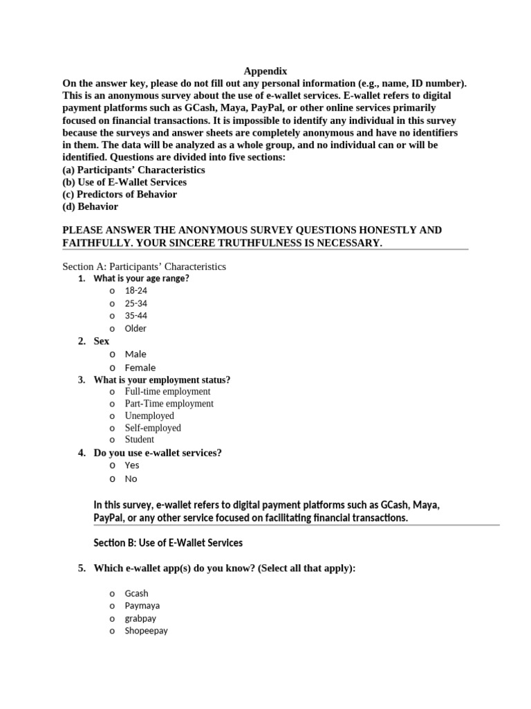 SURVEY QUESTIONNAIRE | PDF | Pay Pal | Credit Card