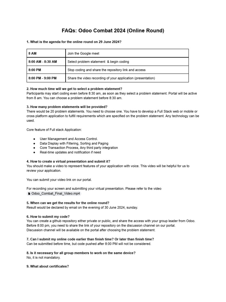 FAQ Odoo Combat 2024 Online Round | PDF | Application Software | Software Engineering