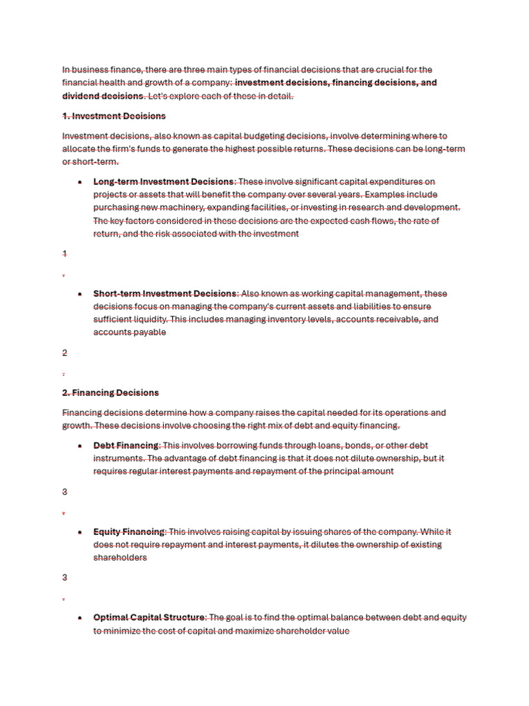 Business Finance Main Decisions | PDF | Dividend | Investing