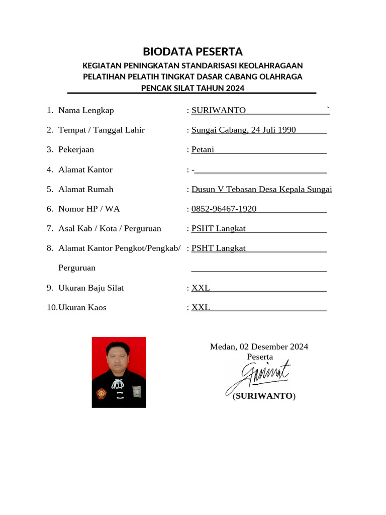 Biodata Peserta | PDF