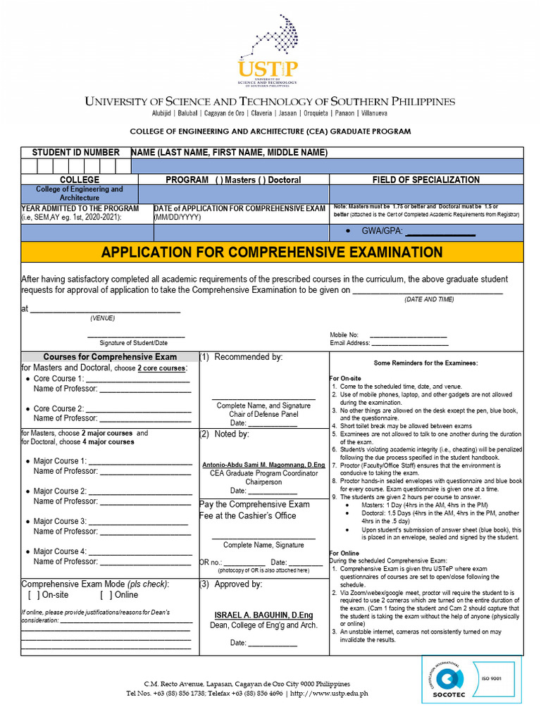 Comprehensive Exam Application Form | PDF | Doctorate | Qualifications