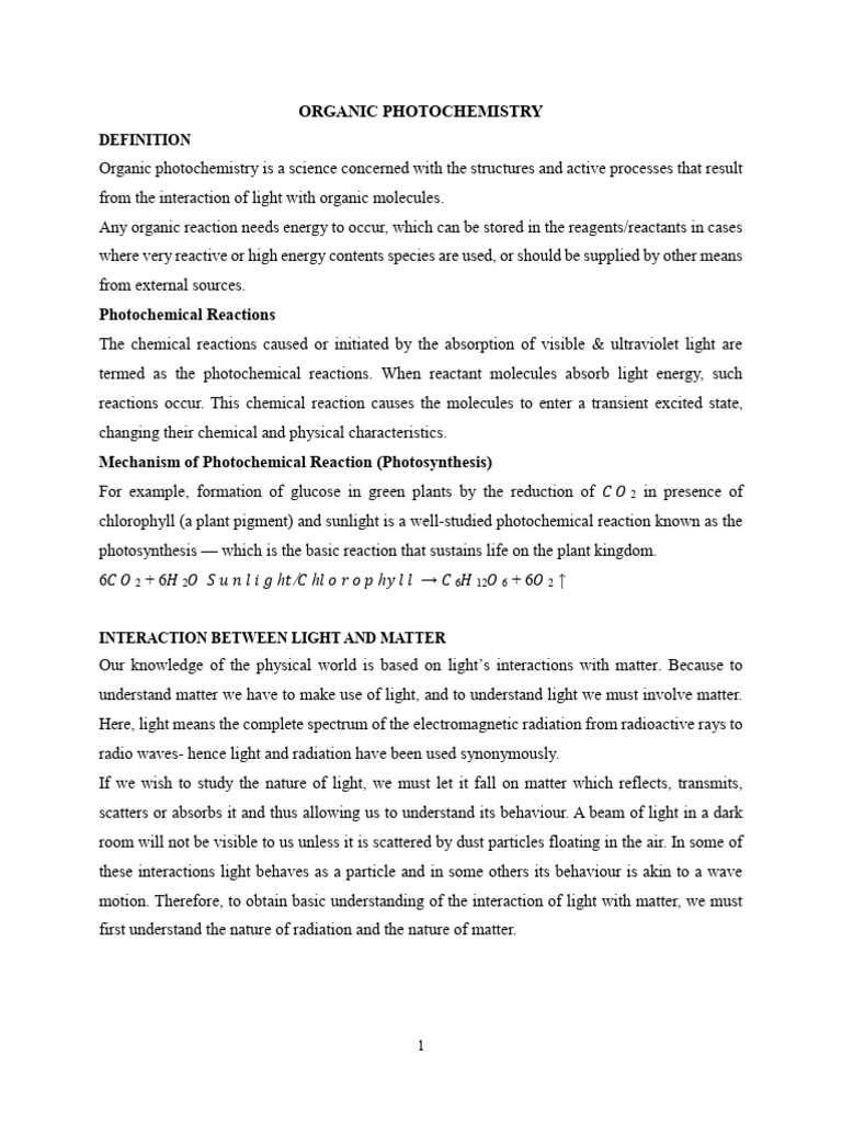 Organic Photochemistry Notes For University Students | PDF ...